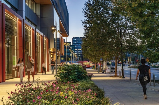 “Breathing” park-like block landscape, building open and shared ...